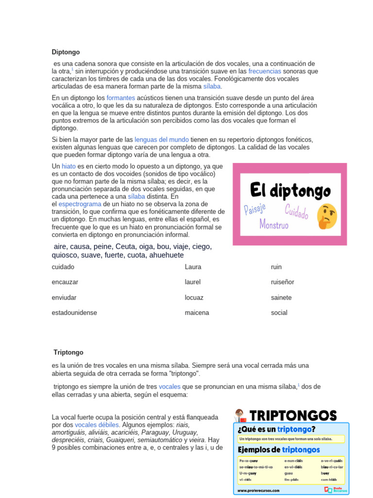 Diptongos, Triptongos e Hiatos: Fonología y Ejemplos | PDF | Voz humana ...