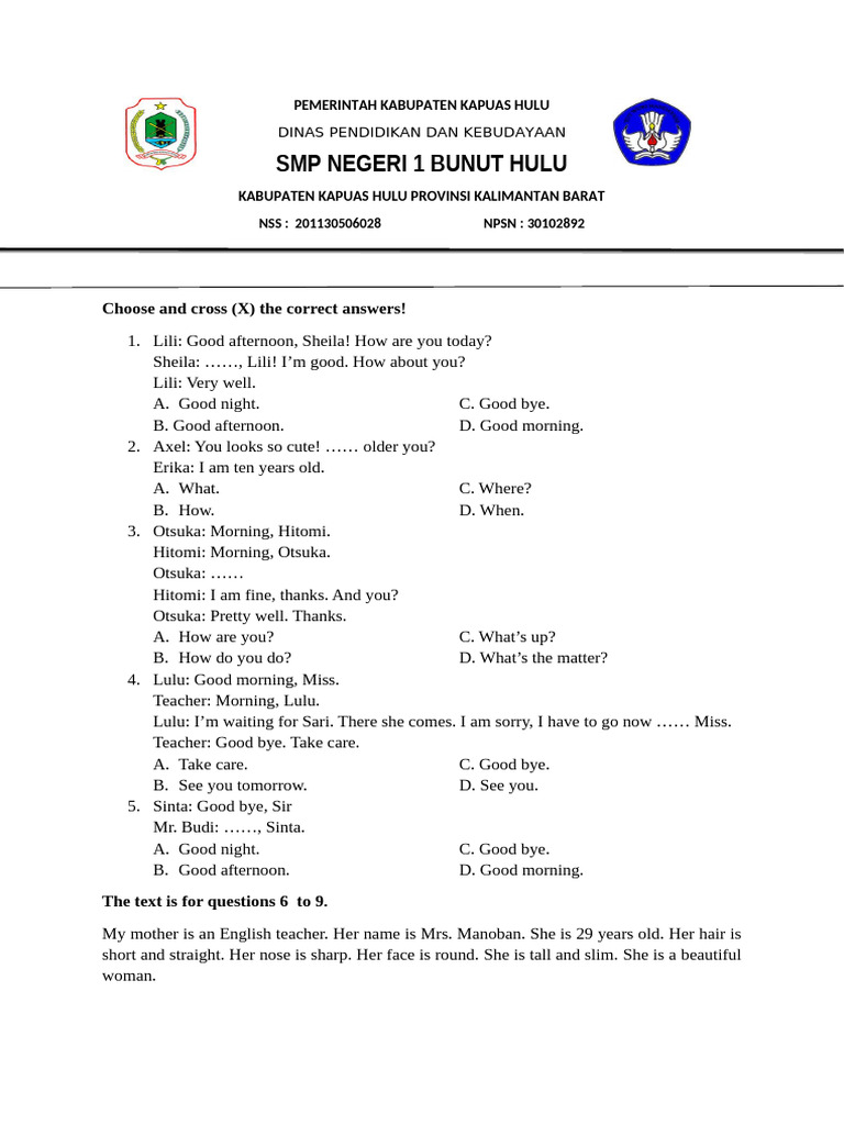 Soal ulangan bahasa inggris | PDF | Taste | Foods