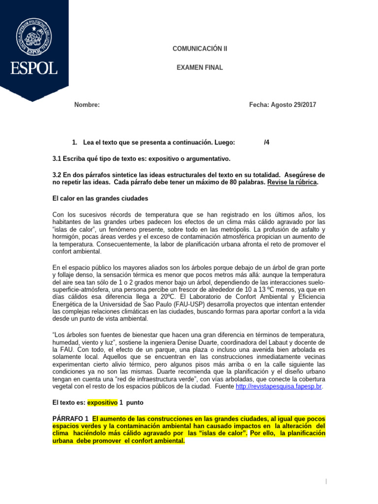 Examen - Rubricas - Comunicación II | PDF | Ansiedad | Sicología