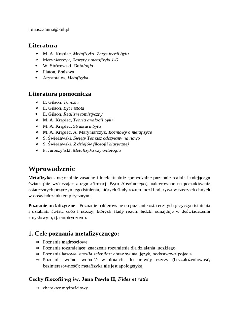 Metafizyka Wykład | PDF