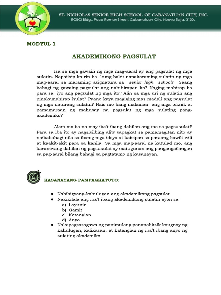 Modyul 1_filipino Sa Piling Larang | PDF
