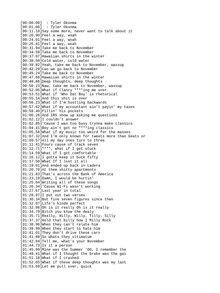 Tyler Okonma's "November" Lyrics Analysis | PDF | Sound Recording ...