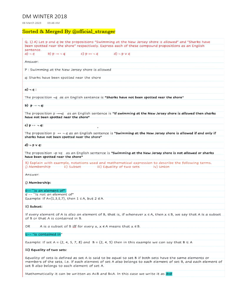 PYQ SOLVED DM Winter 2018 | PDF
