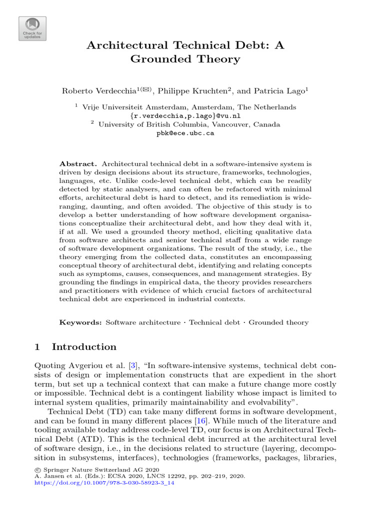 Architectural Technical Debt A Grounded Theory | PDF | Theory | System