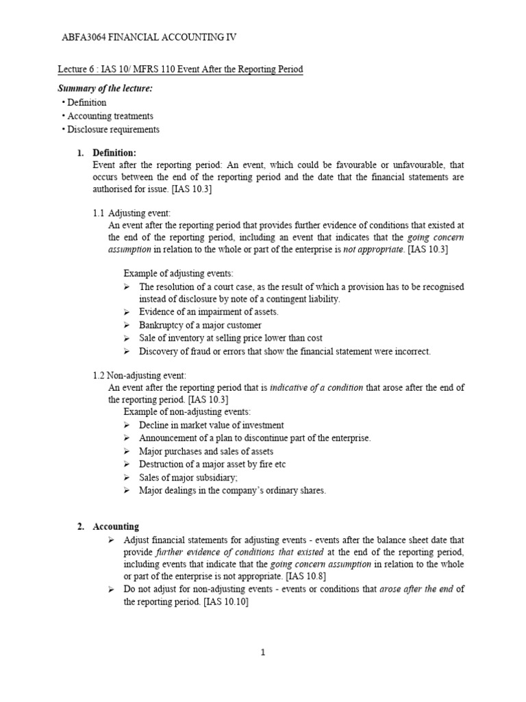 IAS 10/MFRS 110: Events After Reporting | PDF | Going Concern ...