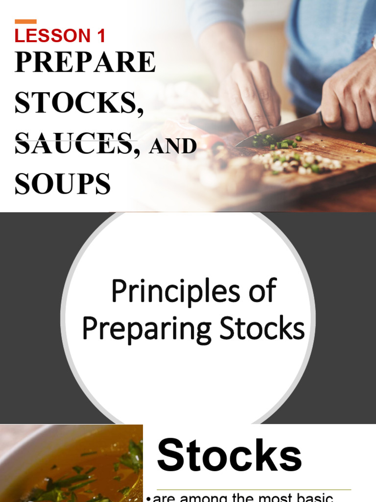 PREPARE STOCKS, SAUCES AND SOUPS | PDF | Stock (Food) | Cooking