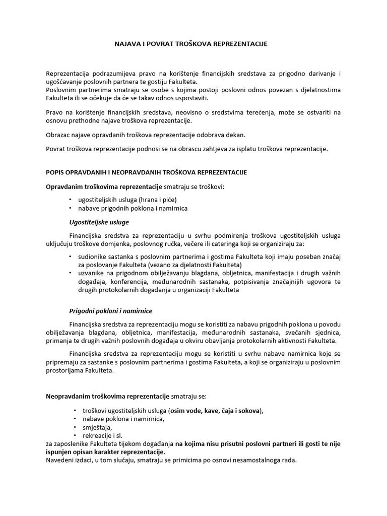 Upute-Troskovi Reprezentacije | PDF