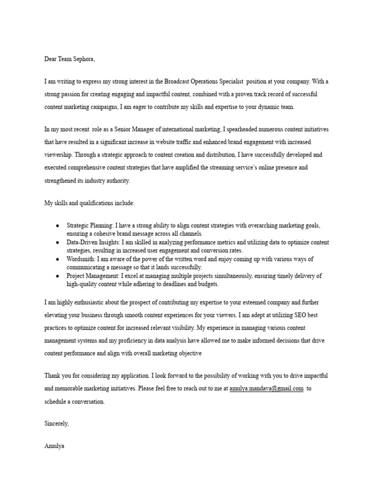 Sephora Cover Letter | PDF