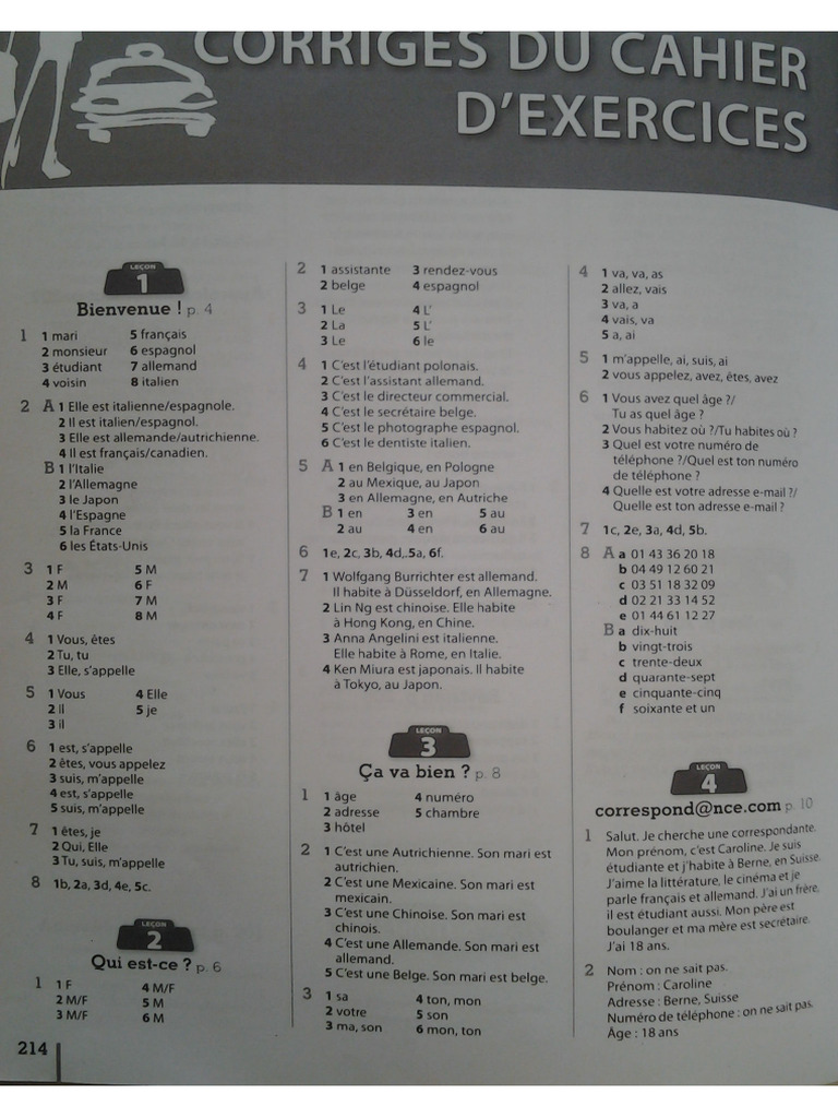 723308669 Le Nouveau Taxi 1 Corriges Du Cahier d Exercices | PDF