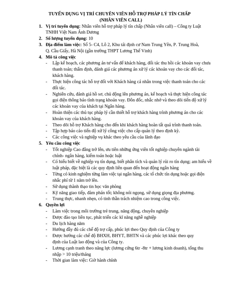 Tuyển dụng nhân viên Call.Hunter | PDF