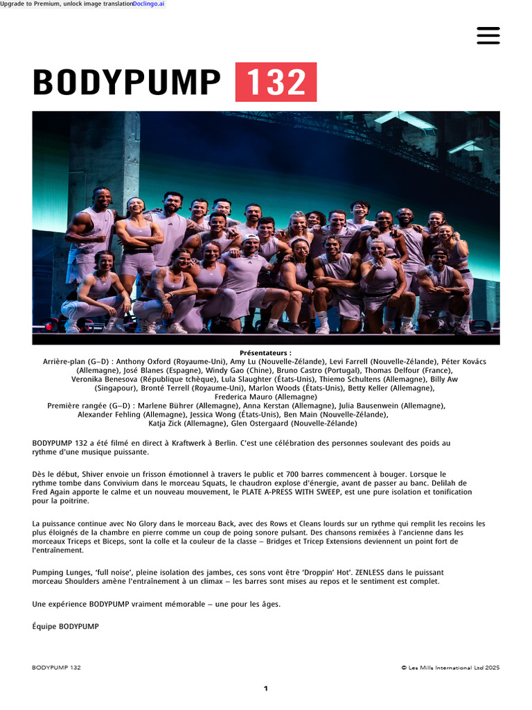 BODYPUMP 132 BODYPUMP132ChoreographyNotes Row en App Print PDF 1 FR ...