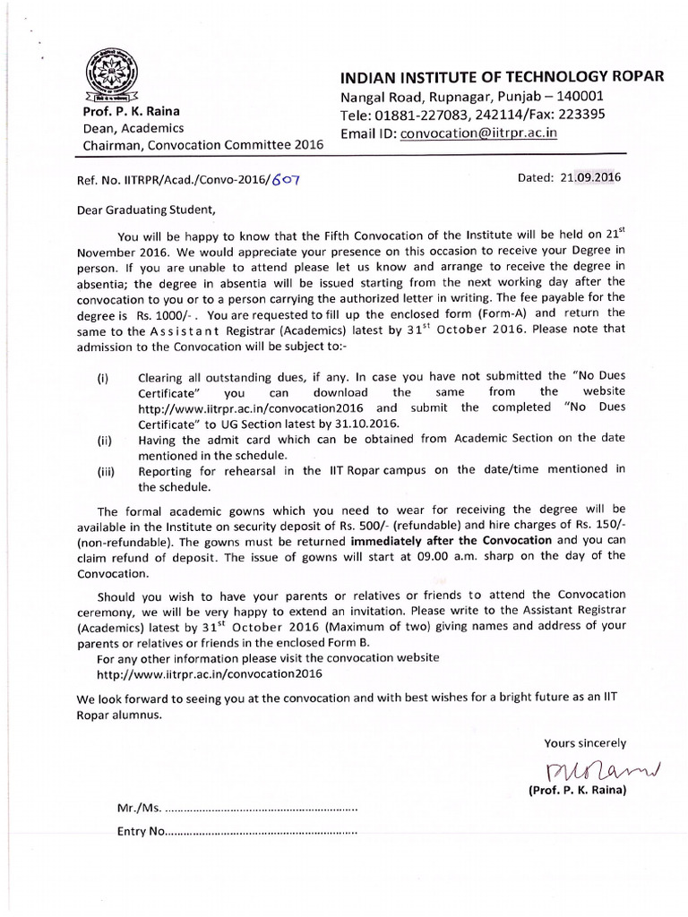 Convocation Letter | PDF