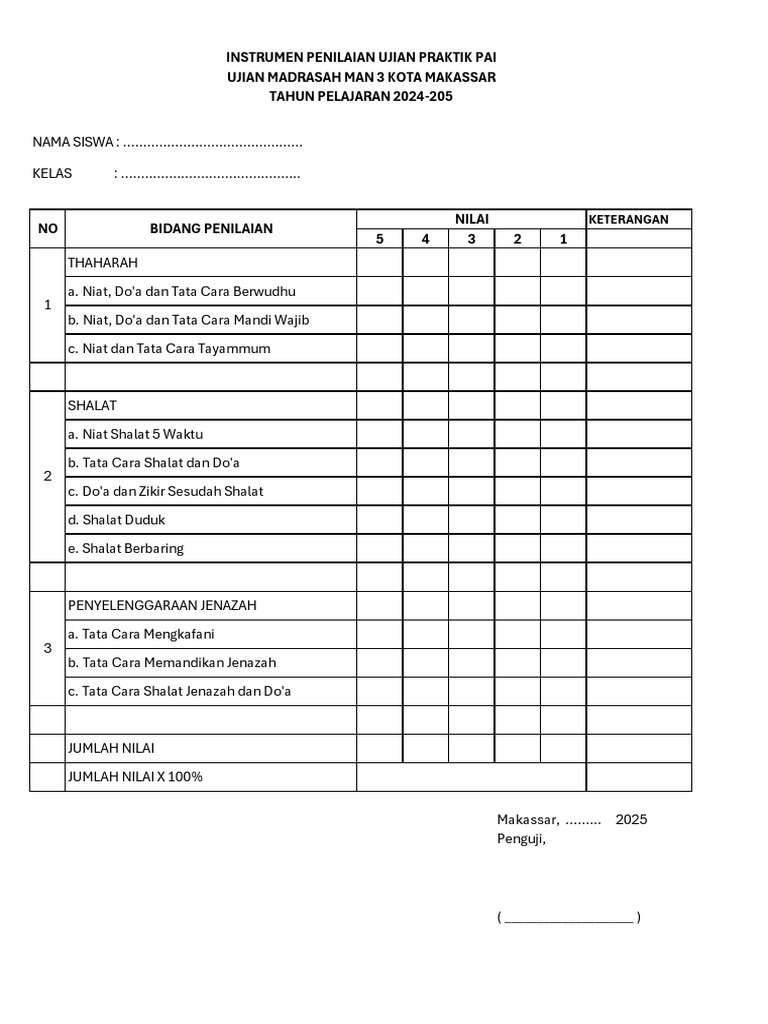Instrumen Penilaian Praktik Pai | PDF