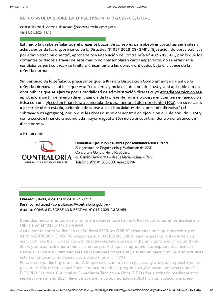 Directiva N° 017-2023-CG/GMPL: Consultas y Aplicaciones | PDF | Perú