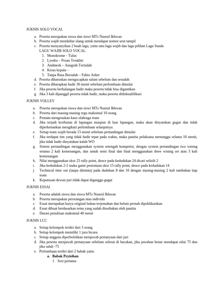 Panduan Lomba MTs Nuurul Ikhwan | PDF