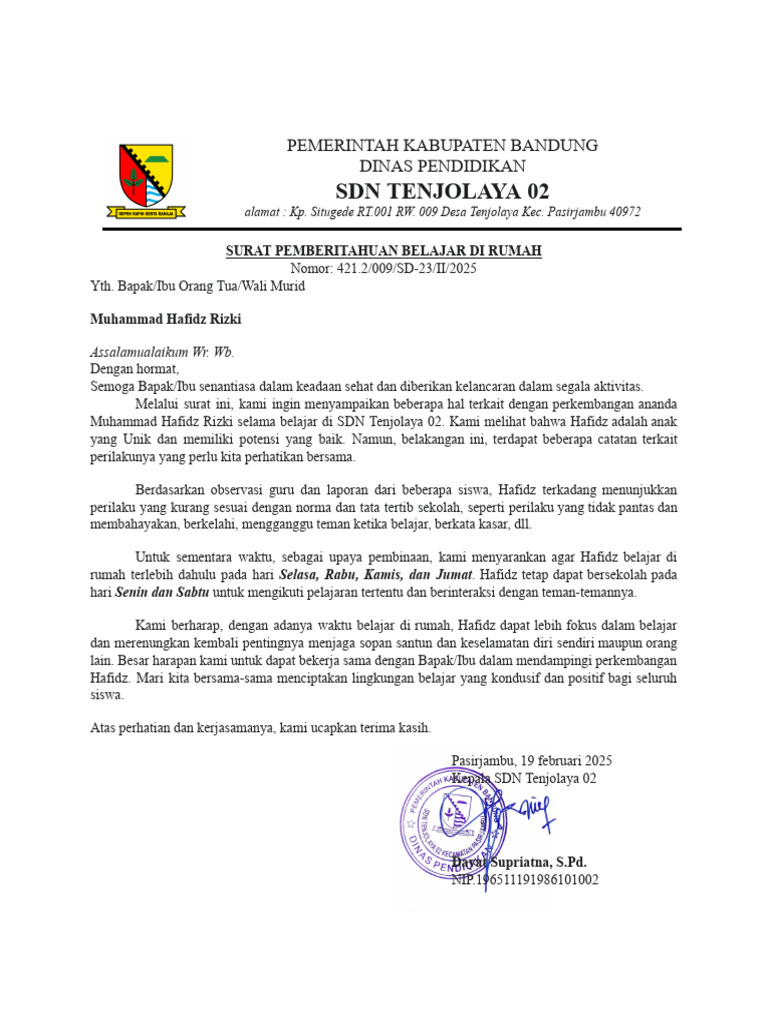 Surat Pemberitahuan Rizki | PDF