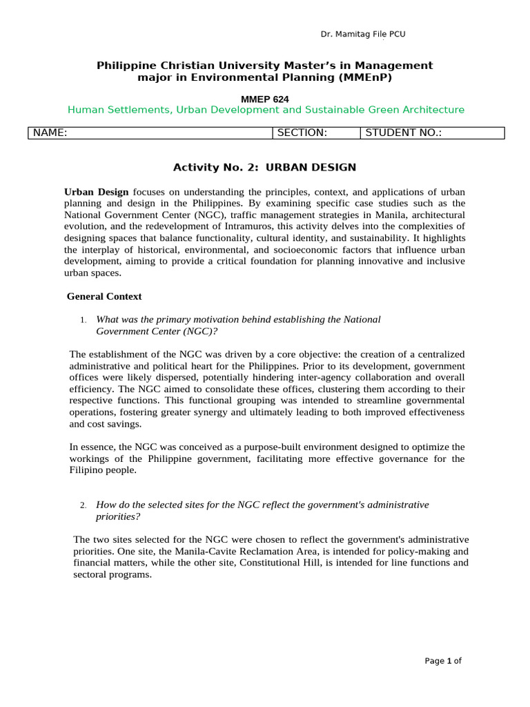 Batch 8 MMEP 624 Activity No 2 Urban Design | PDF | Traffic Congestion | Philippines