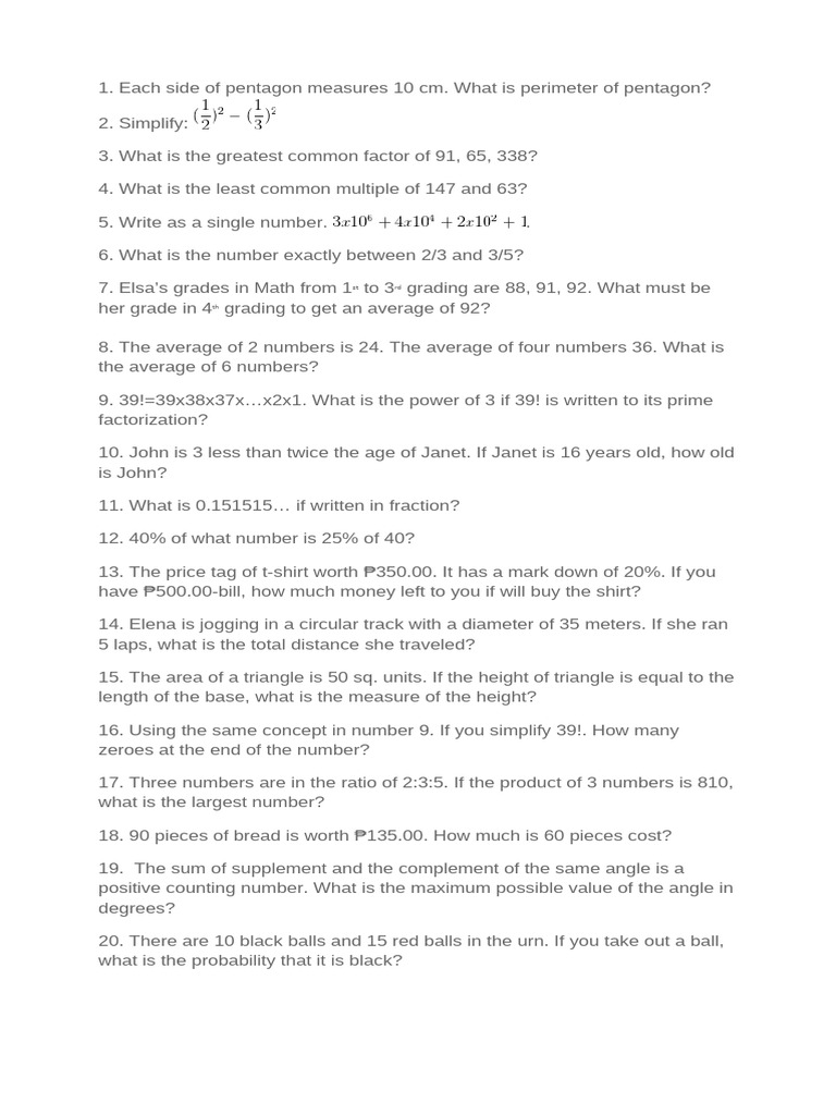Grade 6 Mtap Reviewer With Answer Key | PDF