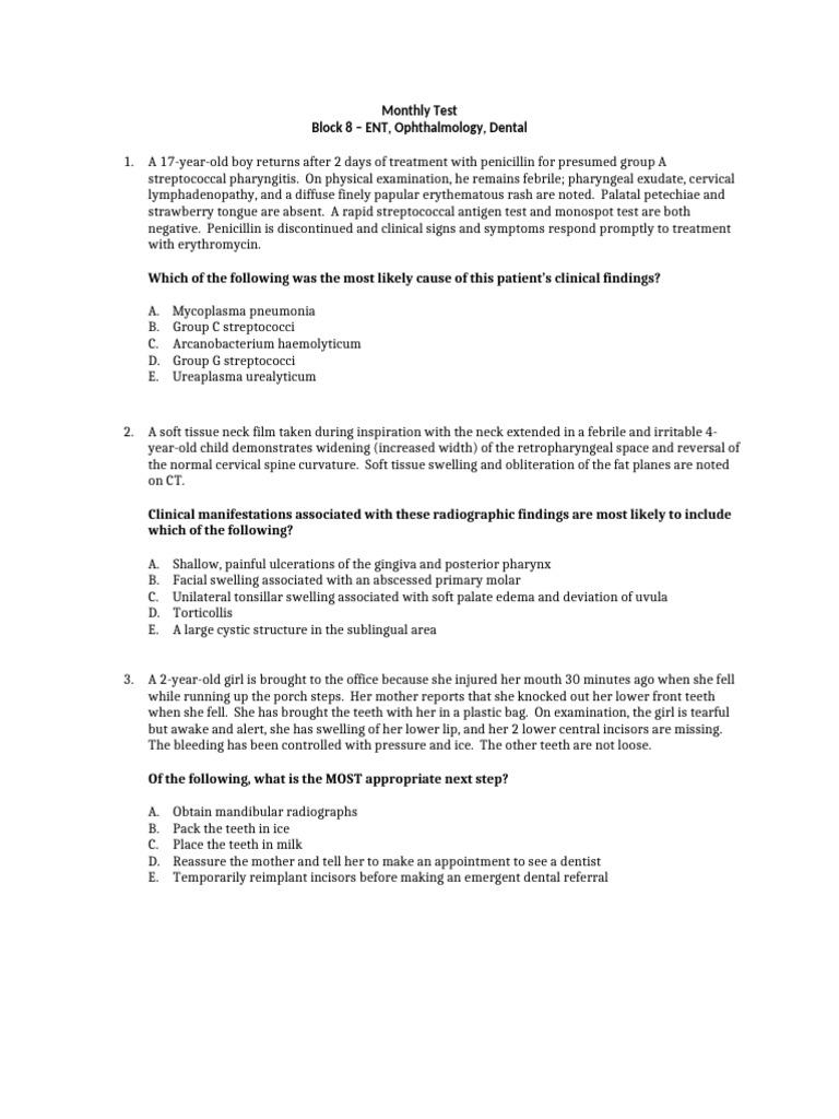 Block 8 Test - EnT-ophtho-Dental | PDF | Diseases And Disorders ...