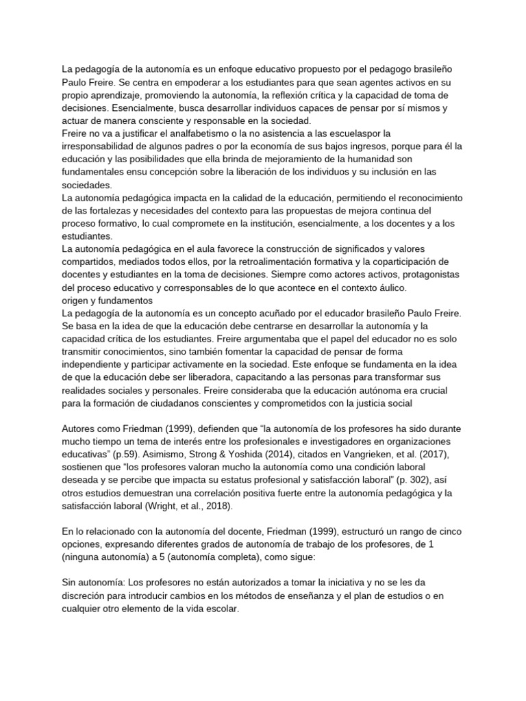 La Pedagogía de La Autonomía Es Un Enfoque Educativo Propuesto Por El Pedagogo Brasileño Paulo ...