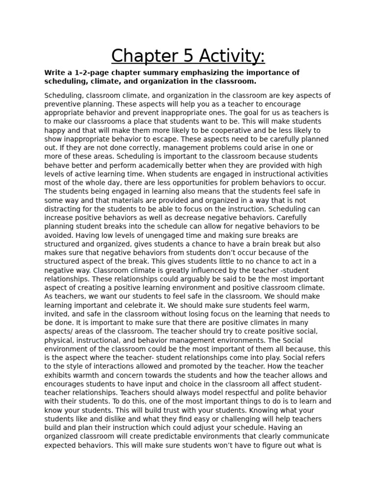 Chapter 5 Activity | PDF | Classroom | Teachers