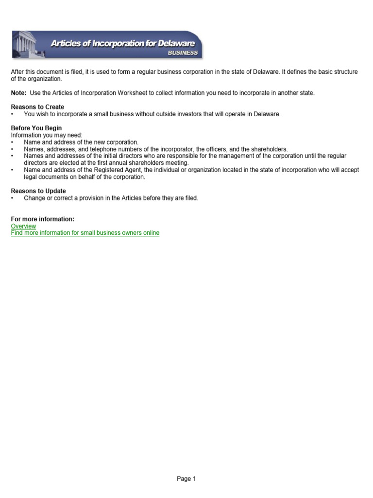 Template Articles of Incorp | PDF