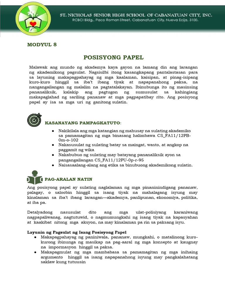 Modyul 8 - FILIPINO SA PILING LARANG | PDF