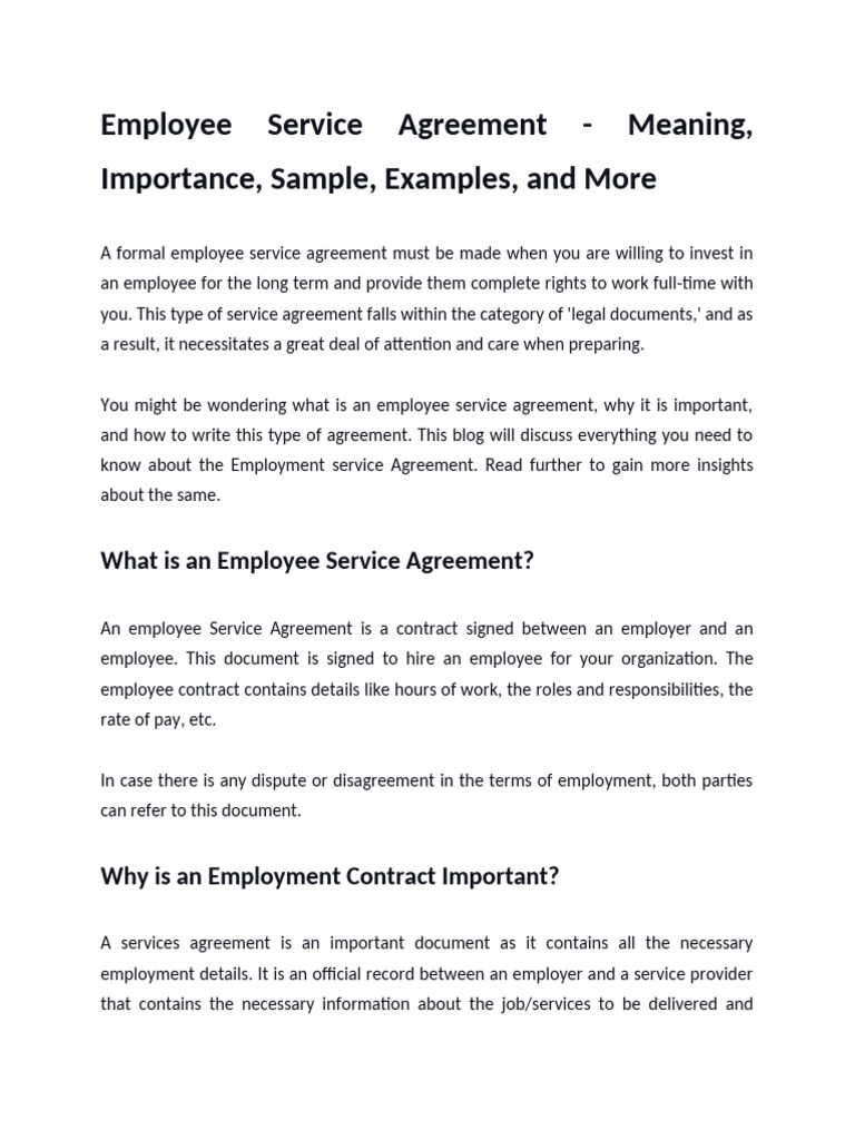 Employee Service Agreement | PDF | Employment | Sick Leave