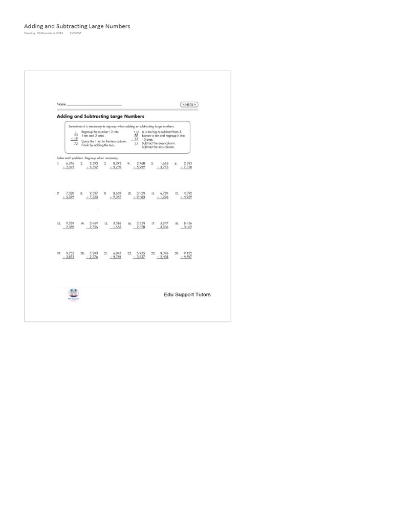Adding and Subtracting Large Numbers | PDF