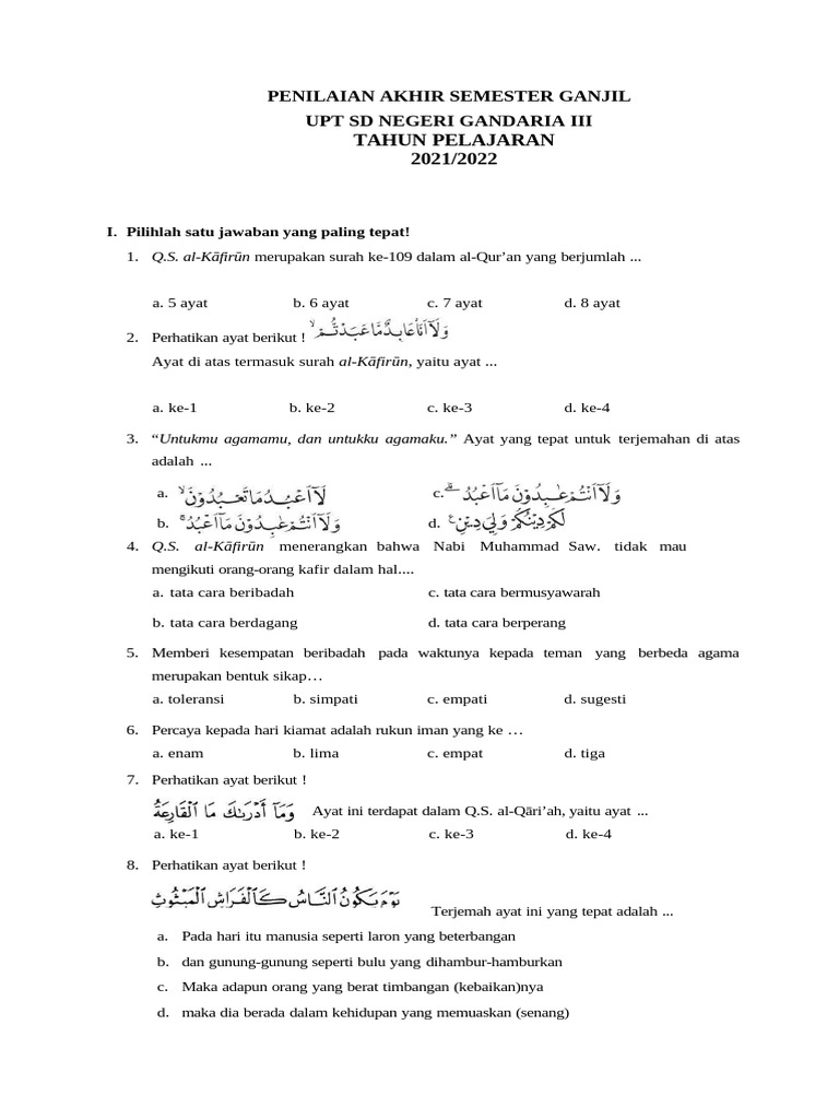 Soal CC PAI Kls 6 | PDF