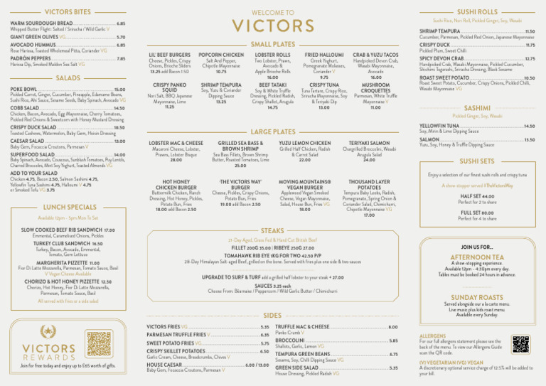 Victor's Restaurant Menu Overview | PDF | Sushi | Salad