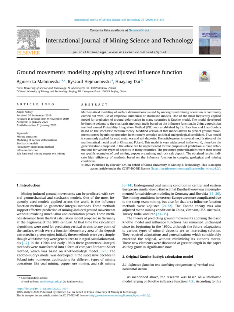 4. Agnieszka Et Al 2020 Ground Movements Modeling Applying Adjusted Influence Function | PDF ...