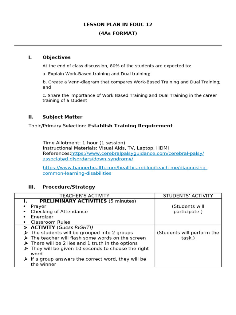 Educ 7 Final Lesson Plan | PDF | Vocational Education | Apprenticeship