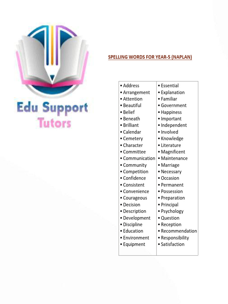 Year 5 NAPLAN Spelling Words | PDF