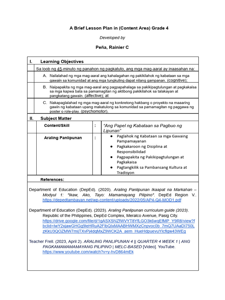 Detailed Lesson Plan for FSS | PDF