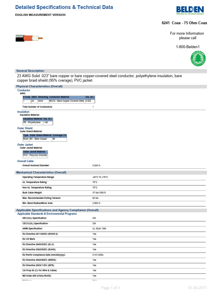 belden 8241 | PDF | Coaxial Cable | Electricity