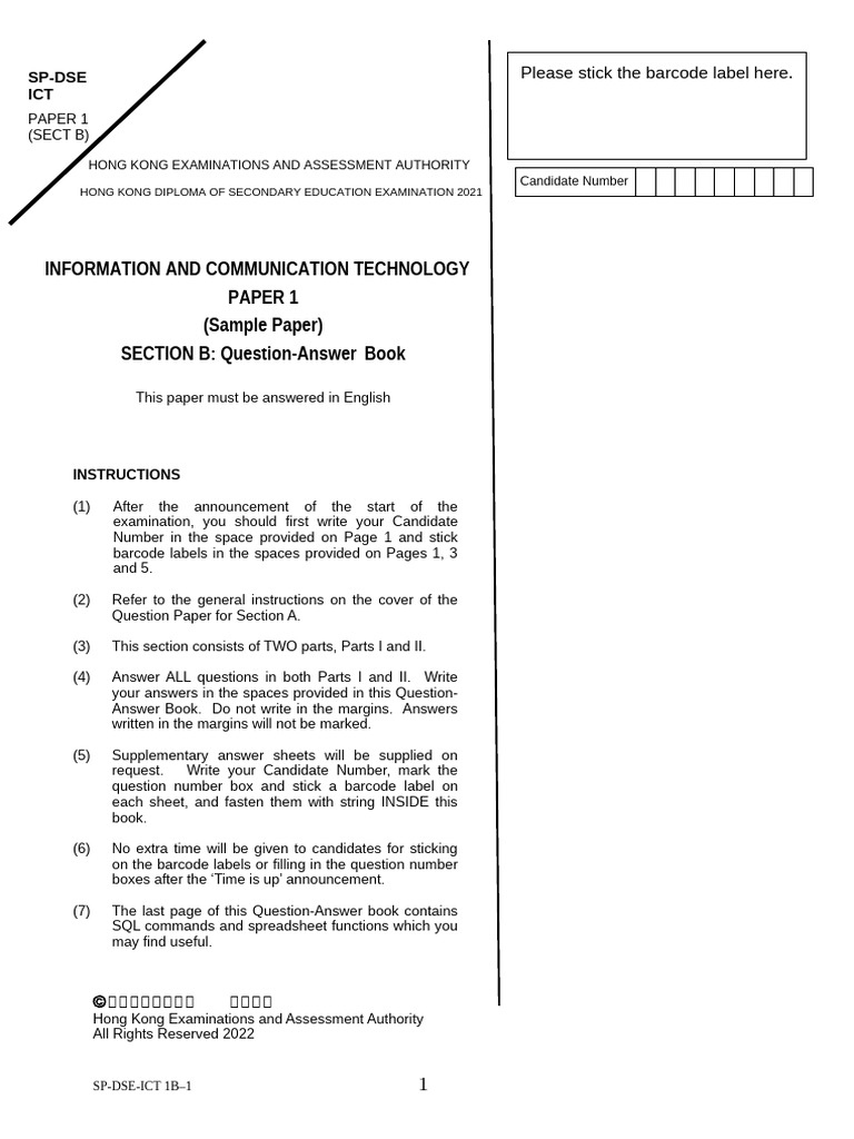 HKDSE ICT 2021 Sample Paper 1 Guide | PDF | Computer Programming | Computer Engineering