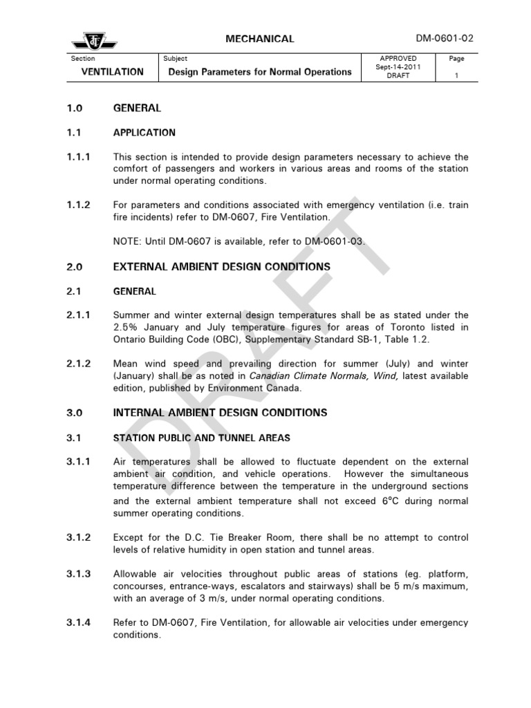 DM-0601-02 Design Parameters for Normal Operations_DRAFT | PDF | Ventilation (Architecture ...