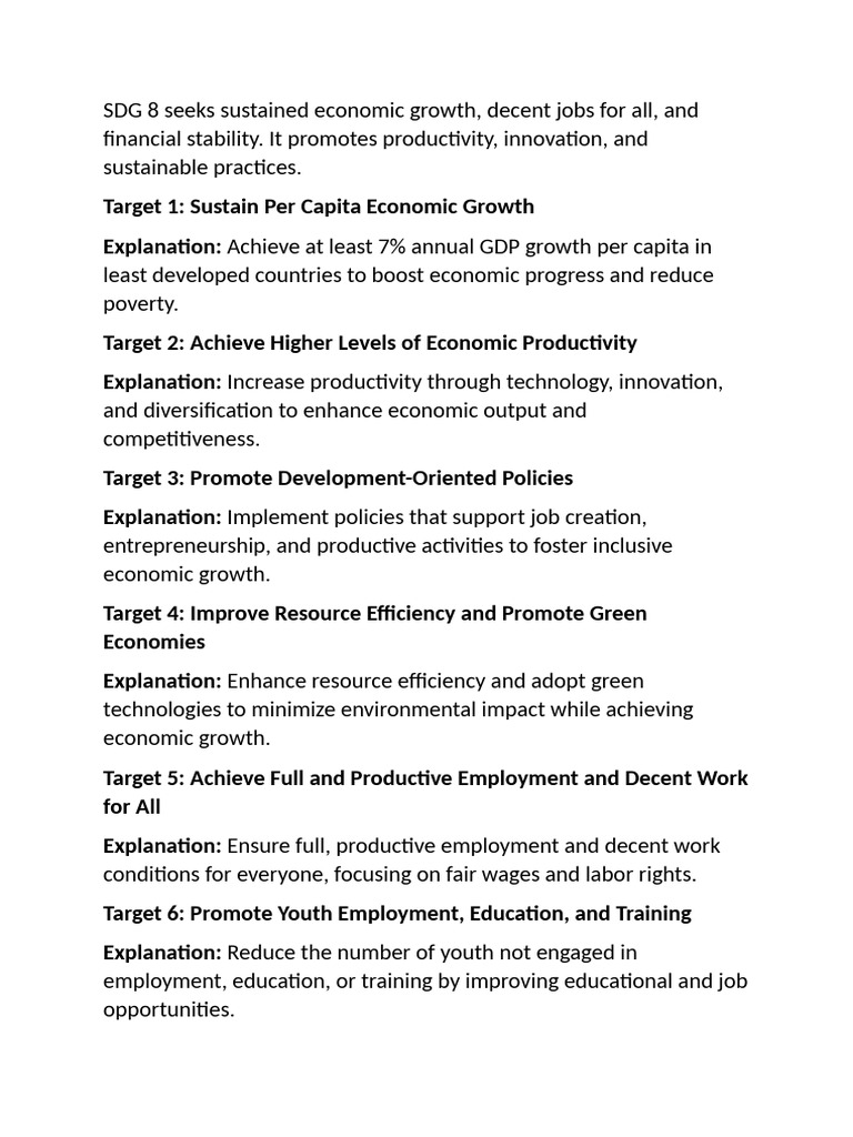 SDG 8: Economic Growth & Job Creation | PDF | Economies | Economic ...