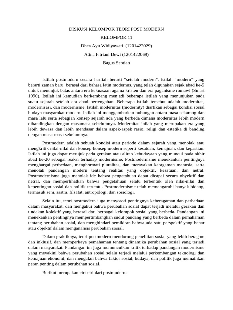 Teori Postmodern: Ciri dan Pengaruhnya | PDF