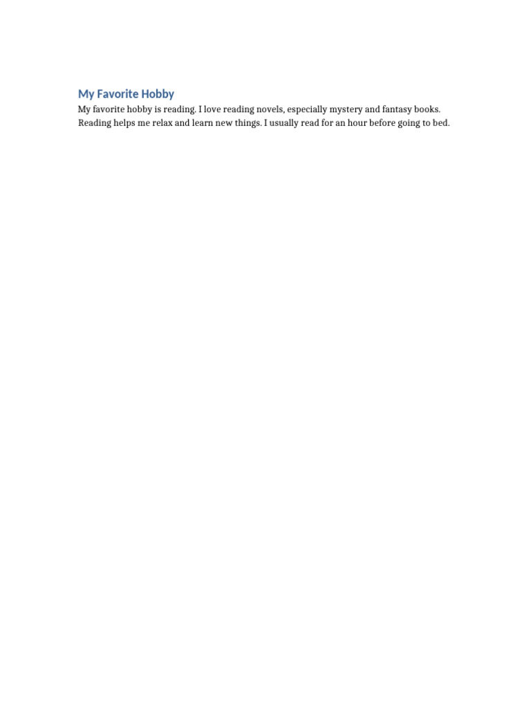 Topic 4 My Favorite Hobby | PDF