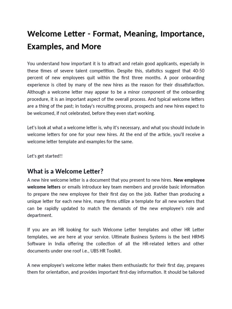 Welcome Letter | PDF