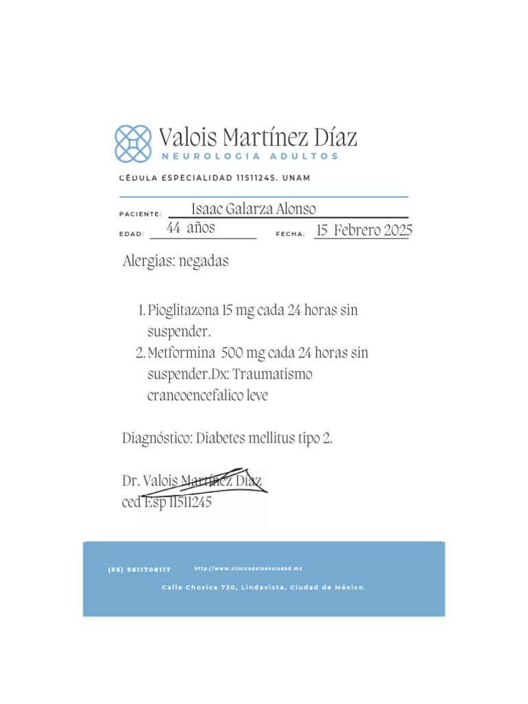 Consulta Neurológica: Diabetes y Traumatismo | PDF