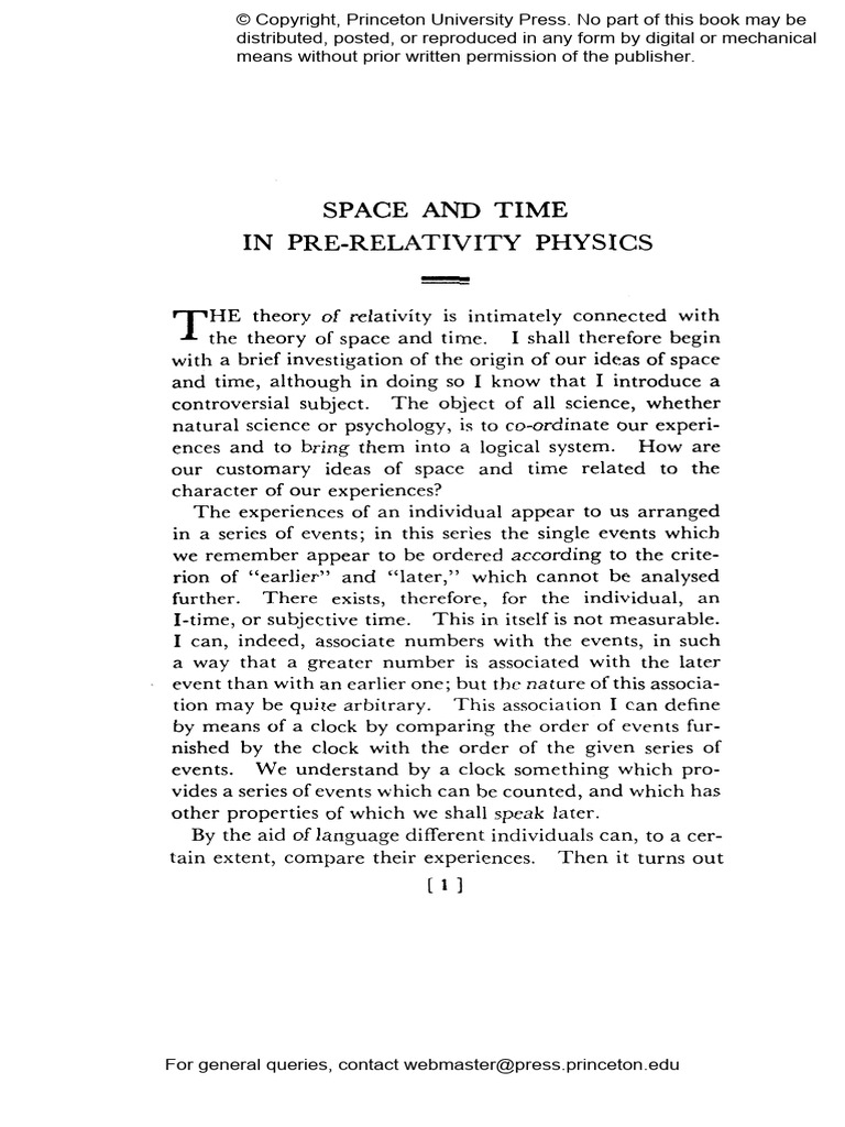 Albert Einstein - Space and Time in Pre-Relative Physics | PDF | Physics
