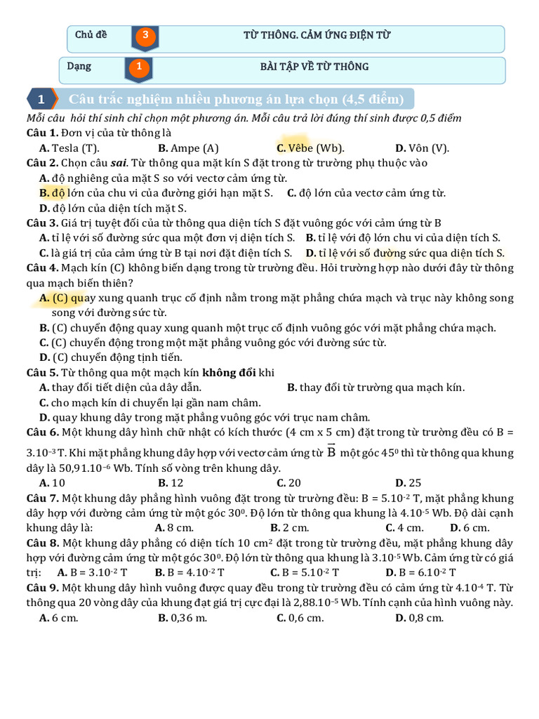 BT12 - Chuyên Đề 3 - TỪ TRƯỜNG - CDe3 - 1 - TuThong | PDF