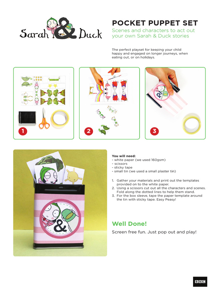 Sarah and Duck Pocket Puppet Set Instructions | PDF