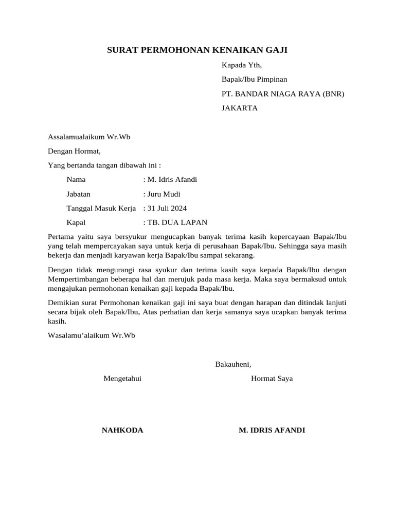 Surat Permohonan Kenaikan Gaji Karyawan | PDF