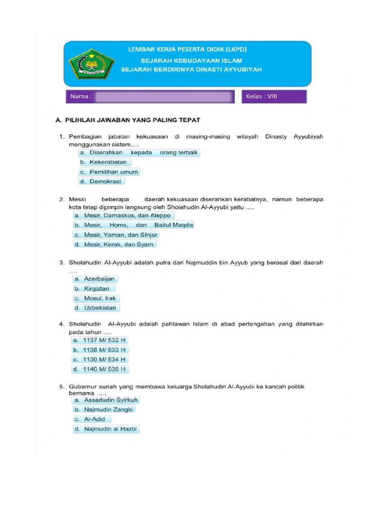 Lkpd-Sejarah Berdirinya Dinasti Ayyubiyah | PDF