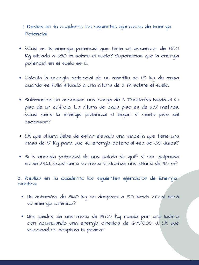 Ejercicios de Energía Cinetica y Potencial | PDF
