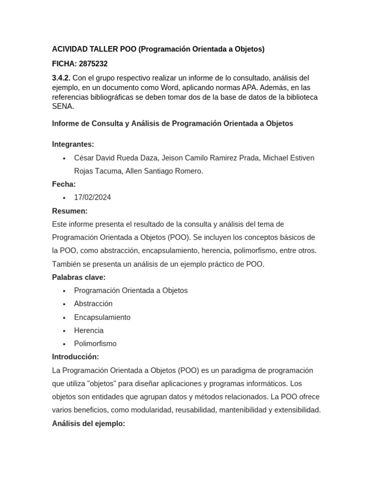 Acividad Taller Poo | PDF | Programación orientada a objetos ...